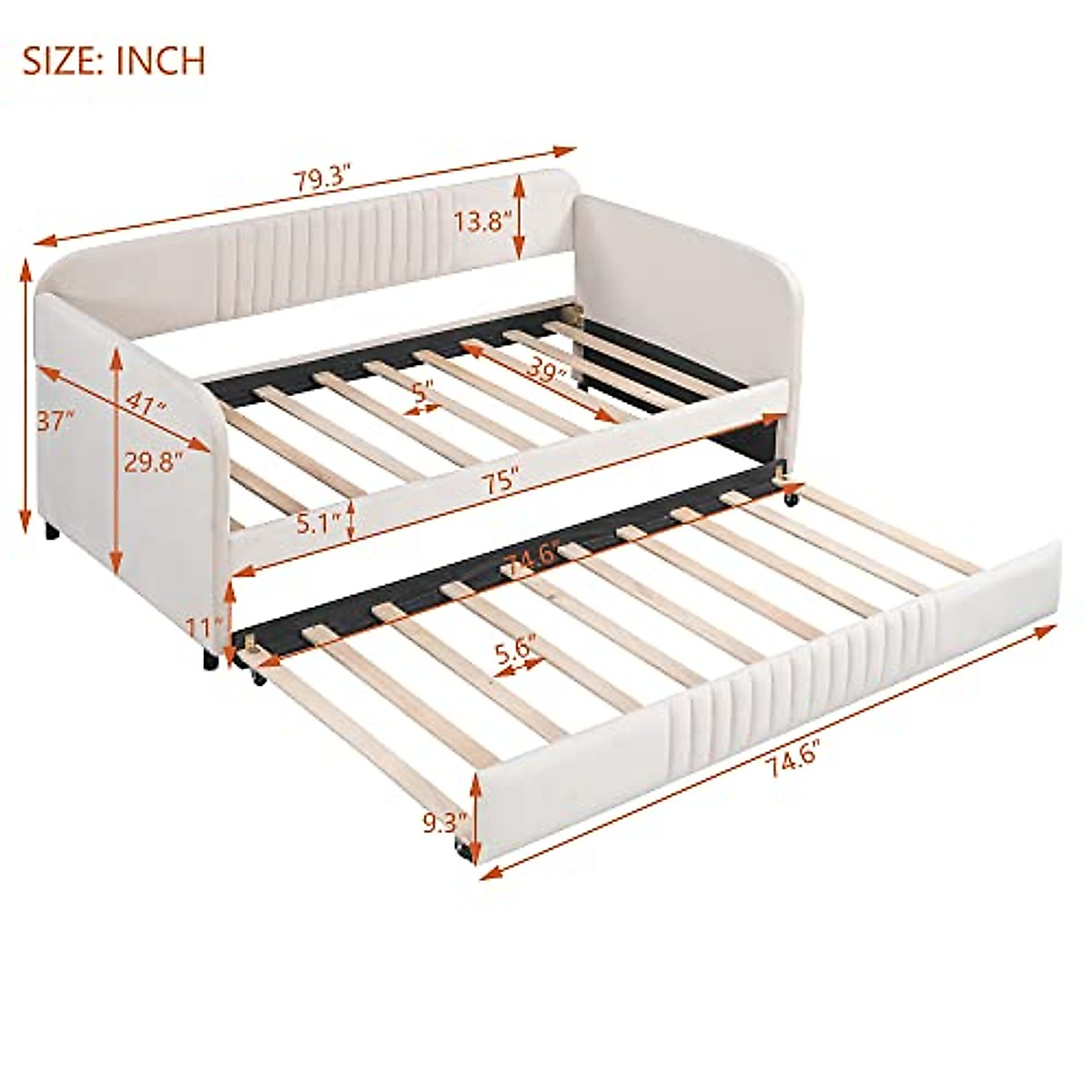 ERYE Twin Size Upholstered Daybed Sofa Bed with Trundle Bed and Wood Slat,Velvet Upholstery Twin Upholstered Bed for Boys and Girls,Beige Gray Light Blue