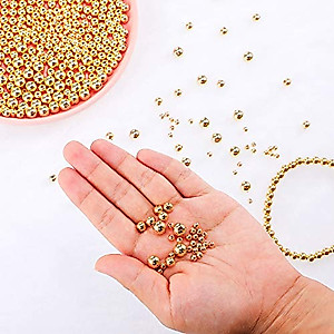1200 Pieces Beads Ball Round Beads Beaded Spacer Beads Seamless Smooth Loose Ball Beads for Stackable Bracelet Jewelry Craft Making, 8 mm, 6 mm, 4 mm (Gold)