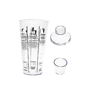 KITESSENSU Cocktail Recipe Shaker - Martini Recipes Measured Plastic Cobbler Shaker with Cap and Built In Strainer - Best Gift for Beginner