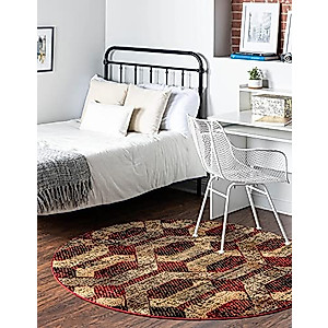 Unique Loom Saturn Collection Area Rug - Astra (Round 7' 10" x 7' 10", Burgundy/ Black)