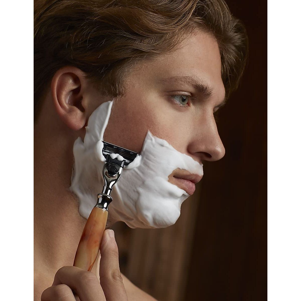 Union Razors SS1 Three Piece Shave Kit, Tiger Eye with Razor, Shaving Brush and Stand, Brown