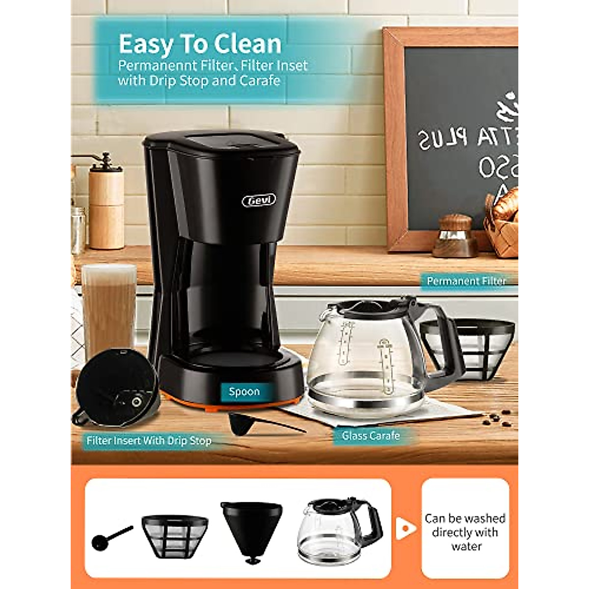 Gevi 5 Cups Small Coffee Maker, Compact Coffee Machine with Reusable Filter, Warming Plate and Coffee Pot for Home and Office