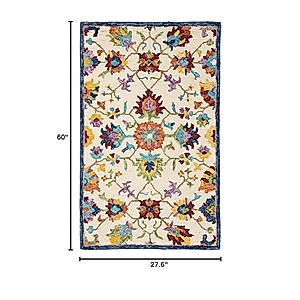 SAFAVIEH Aspen Collection Accent Rug - 2'3" x 5', Ivory & Blue, Handmade Boho Floral Wool, Ideal for High Traffic Areas in Entryway, Living Room, Bedroom (APN509A)