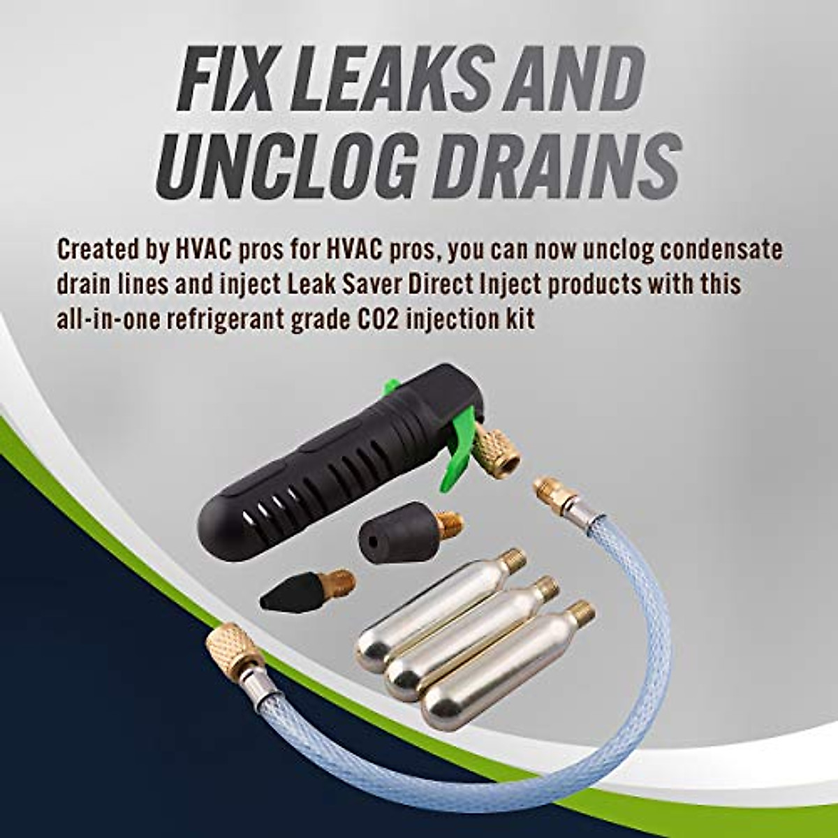Leak Saver - Leak Shot HVAC - Leak Sealant Injector and Condensate Line Blaster - Non-Contaminating CO2 Cartridges - for A/C and Mini Splits - Systems Up to 5 Tons