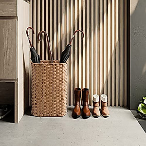 MadeTerra Wicker Narrow Umbrella Stand | Freestandling Tall Basket for Multi Purposes - Floor Woven Bucket for Laundry, Toy, Gardenning Supplies Storage (Natural)