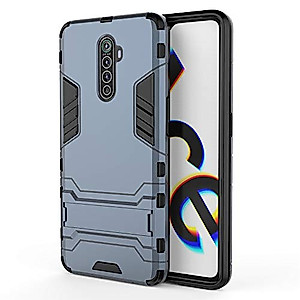 Case for Oppo Reno Ace (6.5 inch) 2 in 1 Shockproof with Kickstand Feature Hybrid Dual Layer Armor Defender Protective Cover (Blue Black)