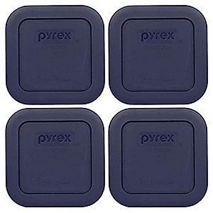 Pyrex 8701-PC 1 Cup Blue Square Plastic Food Storage Lid, Made in USA - 4 Pack