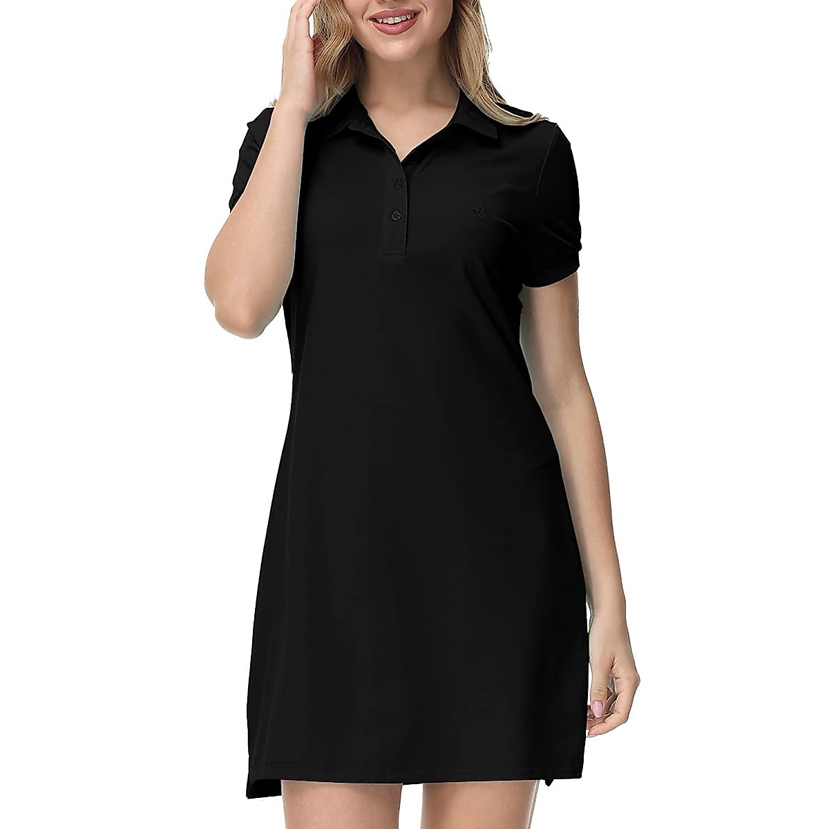 JINSHI Women’s Golf Dress Quick Dry Short Sleeve Polo Dress Tennis/Workout/Sport Dress Black Medium