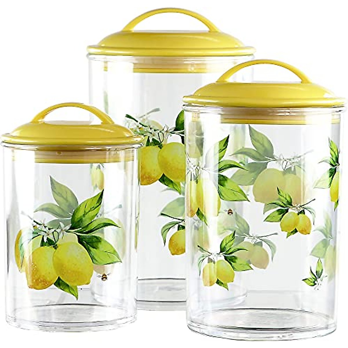 Reston Lloyd Calypso Basics, Airtight, Fresh Lemons with Honey Bees 6pc Acrylic Canister Set, Air Tight Lids, Set of 3, 11419