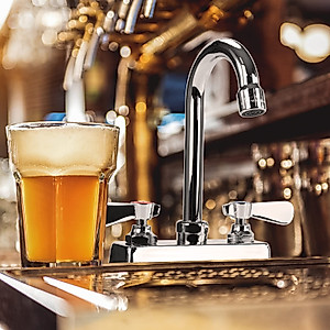 Commercial Bar Sink Faucet 4 Inch Center Deck Mount Bar Sink Faucet 2 Hole Brass Constructed & Chrome Polished with 3-1/2" Gooseneck Spout & Dual Lever Handles