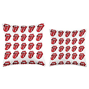 The Rolling Stones Official Classic Repeat Tongue White Throw Pillow, 18x18, Multicolor