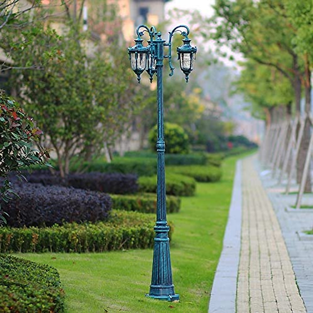 MODEBHD 205cm 3-Head Outdoor Waterproof Table Lamp Post Light Column Lamp European Fence Door Villa Glass Aluminum Lantern E27 Decoration Street Light Landscape High Pole Floor Lamps