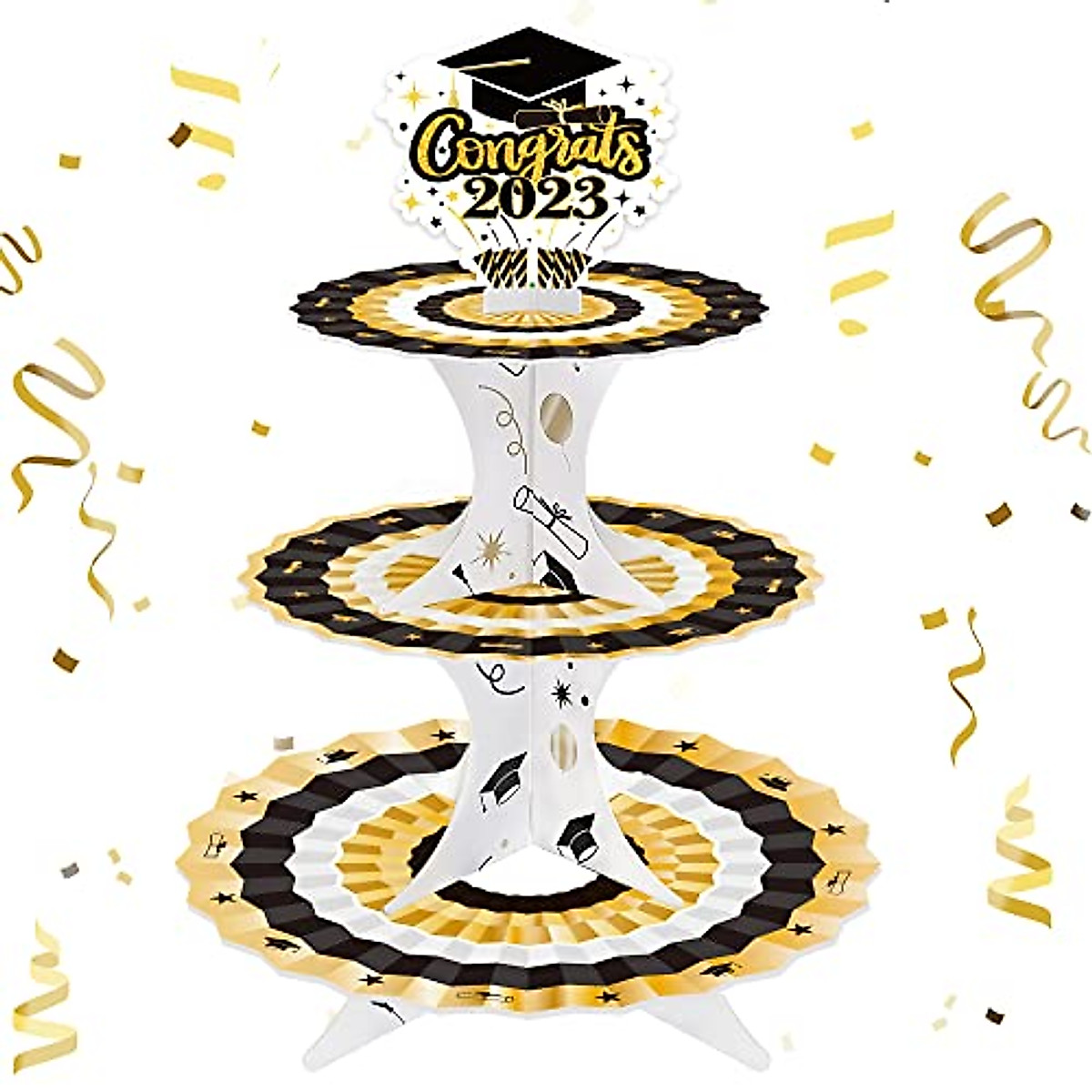 Graduation Decorations Cupcake Stand, 2023 Graduation Theme Party Supplies for Celebration College and High School Party Cupcake Decoration 3 Tier Cardboard Service Trays