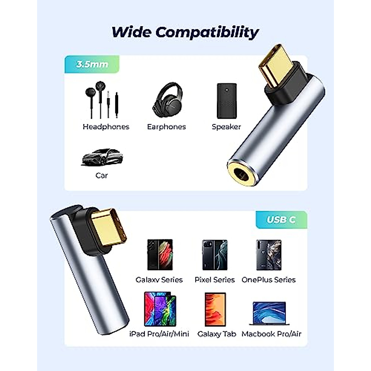 USB C to 3.5mm Audio Adapter, USB Type C to 3.5mm Female Headphone Jack Dongle Aux Adapter DAC Stereo HiFi Right Angle for iPhone 15 Pro Max/15 Pro/15 Plus, iPad Pro Air 5 4, Galaxy S24 Ultra S23