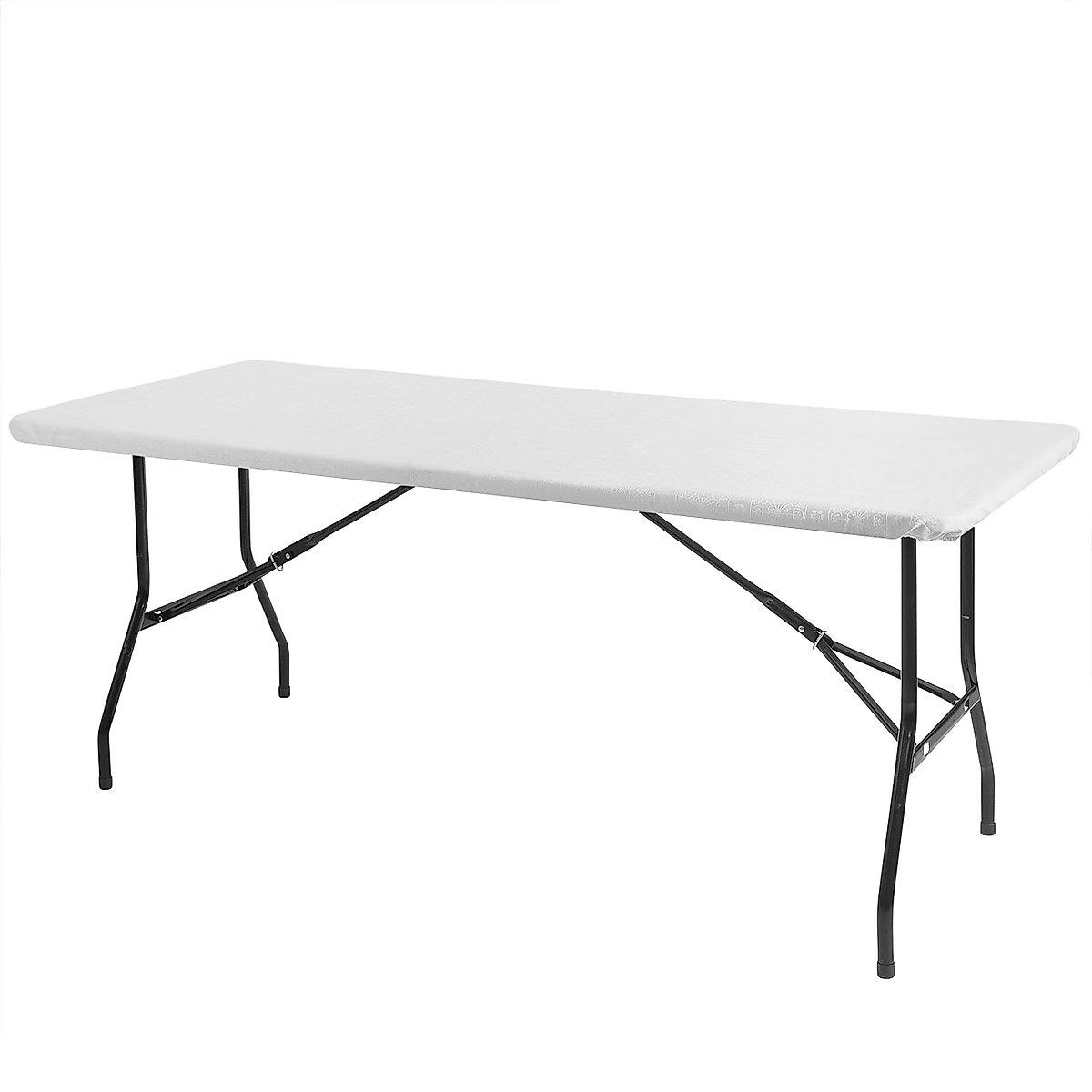 Fitted Rectangle Tablecloth for 6 Foot Tables – Reusable Elastic Edge Table Cover for Folding Banquet Tables – Washable 100% Polyester Fabric with Mitered Corners for Parties and Picnics (32x72 inch)
