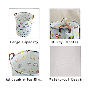 INSLIKE Kids Laundry Basket Waterproof Collapsible Laundry Hamper Toy Box Storage Bin for Nursery Hamper Cloth Home Gift Basket(blue cars)