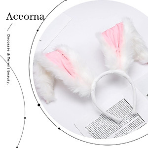 Bunny Ears Headbands Furry Rabbit Ear Headband Party Prom Cosplay Headwear Costume Hair Accessories for Women (White)