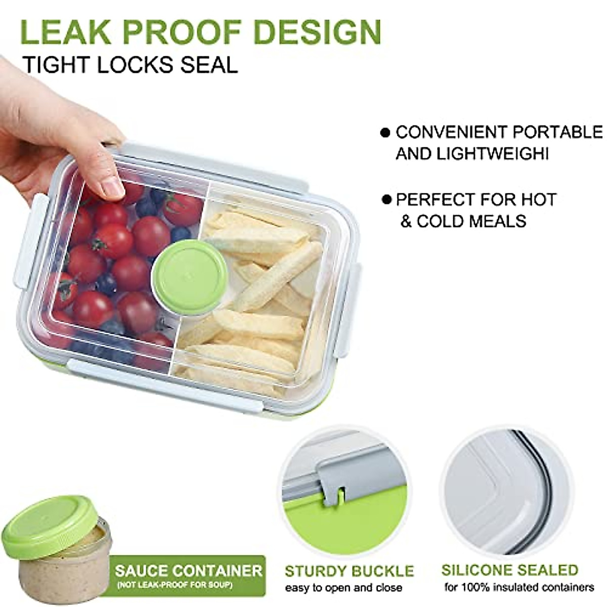 Shopwithgreen Set of 3 Salad Food Storage Container To Go, 47-oz Bento Box with Removable Tray & Dressing Pots, for Lunch, Snacks, School & Travel - Food Prep Storage Containers with Lids
