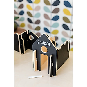 THE FRECKLED FROG Happy Architect - Create 'N’ Play - Set of 28 - Ages 2+ - Wooden Blocks for Preschoolers and Elementary Aged Kids - Construct Buildings, Towns and Cities - Blackboard Surfaces