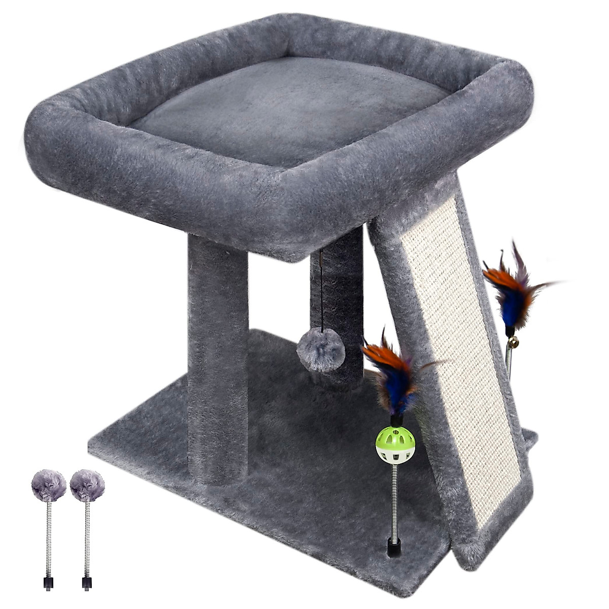 TWDEPART Cat Tree Tower with Cat Scratching Post for Indoor Cats, Activity Centre Climbing Tree with Scratching Board and Playful Toy Balls, Grey