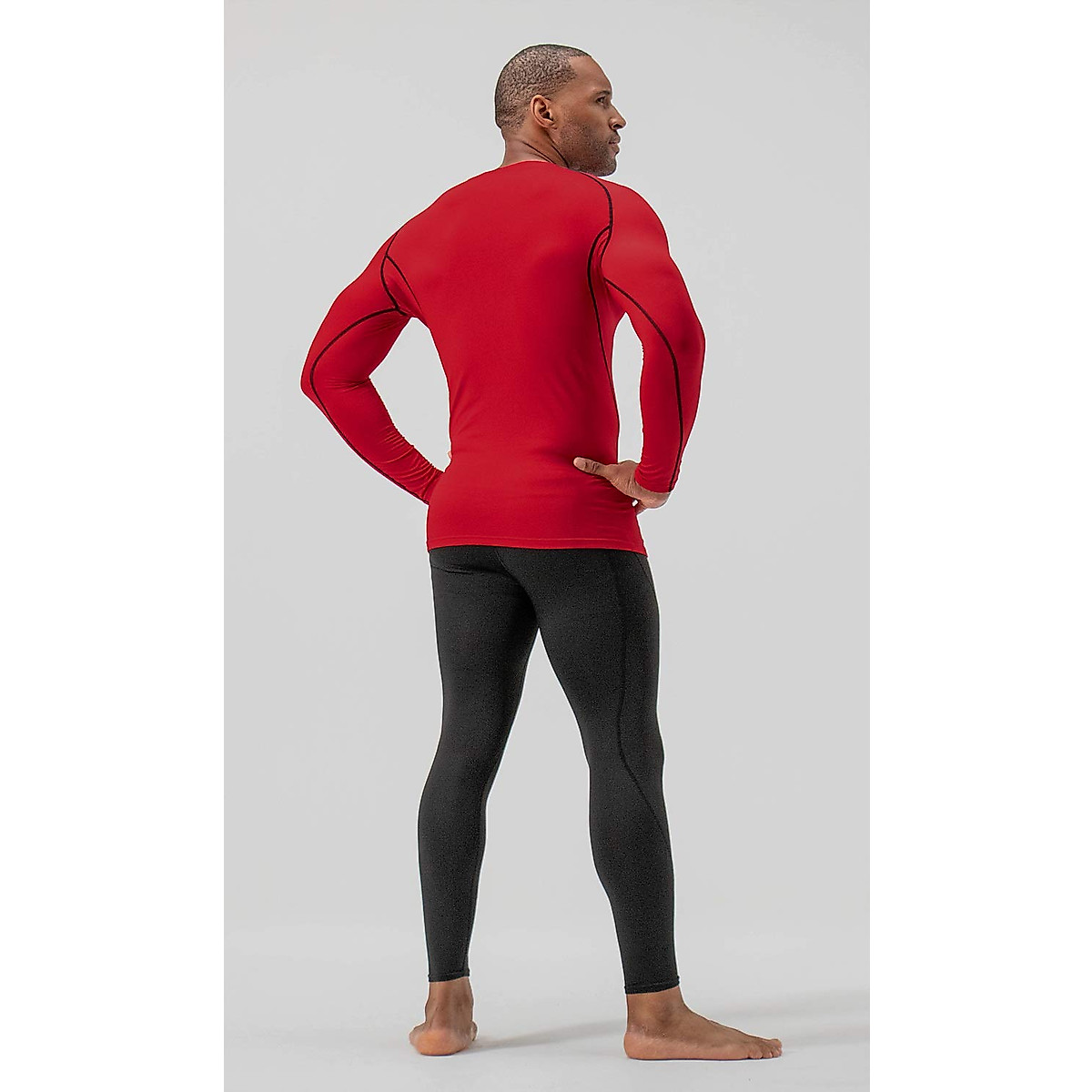 DEVOPS 2 Pack Men's Thermal Long Sleeve Compression Shirts (X-Large, Black/Red)