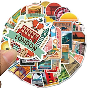 Travel Stickers - 50 Pack Around The World Stickers Map Decals Famous Tourism Country Waterproof Tourist Wonders Sticker Outdoor Decorations for Water Botter Laptop Gift to Kids Teens (Travel)