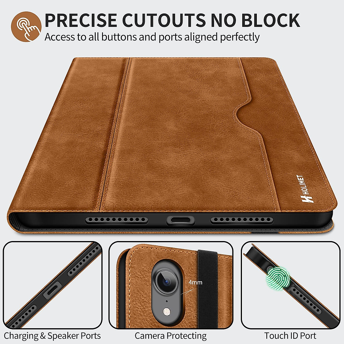 H HOLIMET Case for 2024 iPad Mini 7/2021 iPad Mini 6 with Pencil Holder Pocket with Soft TPU Back Cover (Fits Model #'s A2567, A2568, A2569, A2993, A2995, A2996), Sleep/Wake, Vegan Leather