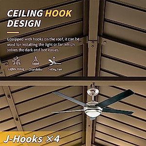 Goohome 12x20ft Hardtop Gazebo, Galvanized Steel Gable Roof Gazebo Pergola with Wood Grain Aluminum Frame, Outdoor Permanent Hard Top Waterproof Pergola for Shade and Rain Lawn