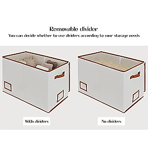 LoforHoney Home Large Storage Bin with Lid for Clothes, Foldable Laundry Basket with Durable Handles, Double Laundry Hamper with Divider, Fabric Storage Bin with Lid for Organizing, Beige