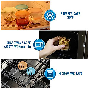 Kieaisy Glass Snack Containers, 4x5oz Small Glass Food Storage Jars, Portable Kids Lunch Containers with Silicon Lids, Condiment Container with Lids | Reusable & Microwave & Dishwasher Safe