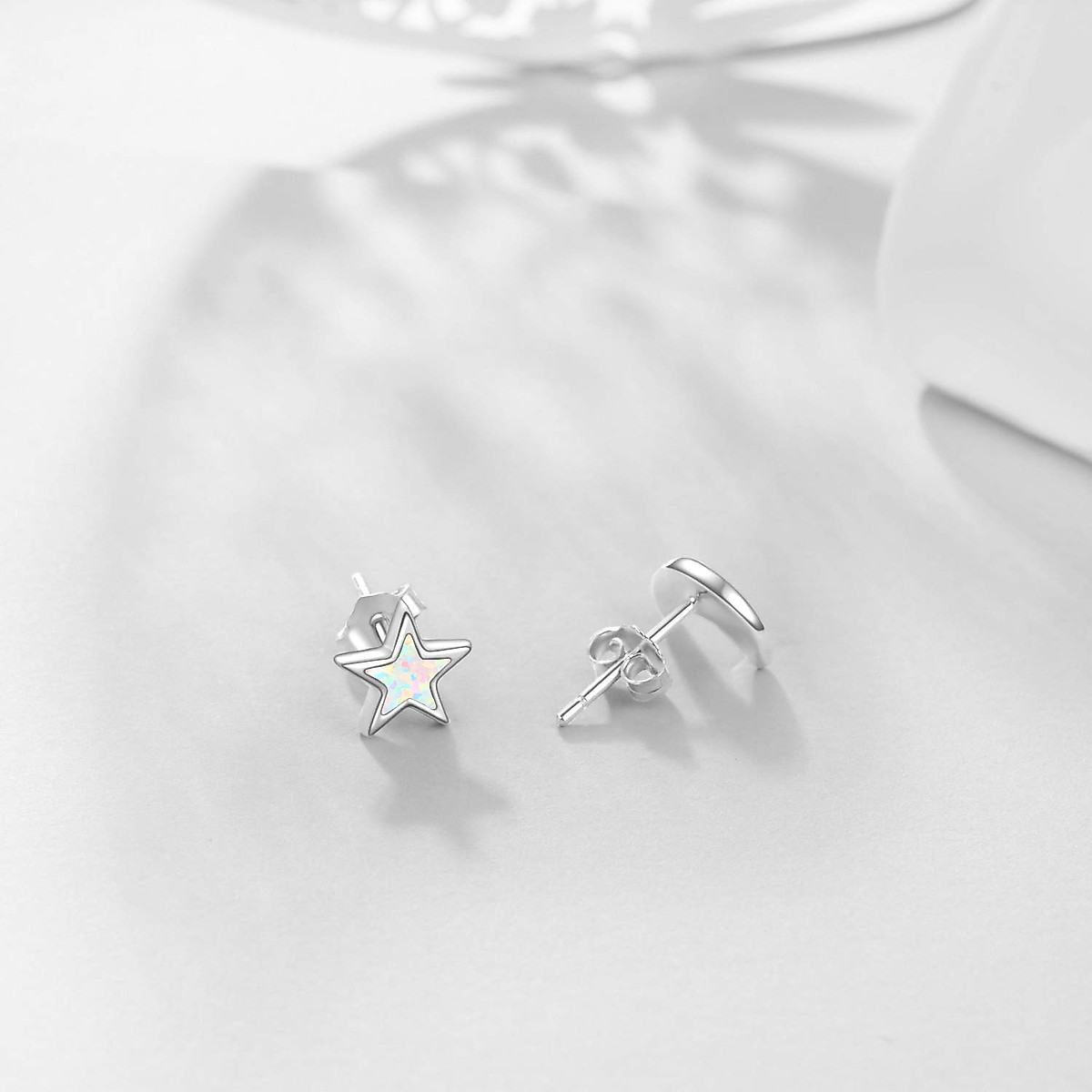 Cuoka Moon and Star Earrings 925 Sterling Silver Opal Star Moon Stud Earrings,Opal Celestial Star Earrings Jewelry for Women Daughter