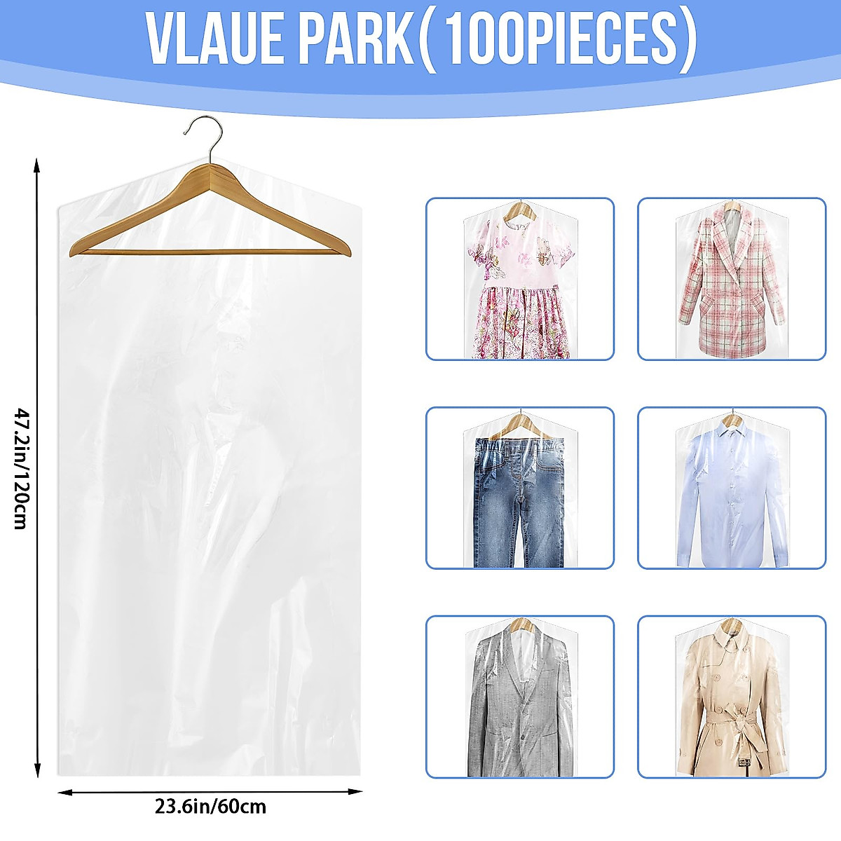 25 Pack Dry Cleaning Bags for Clothes, 60x120 cm Dry Cleaner Bags Plastic Clear, Dust-proof Plastic Garment Bags for Hanging Clothes, Home Storage, Travel, Moving