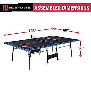 MD Sports Table Tennis Set, Regulation Ping Pong Table with Net, Paddles and Balls (8 Pieces) - Black & Light Blue