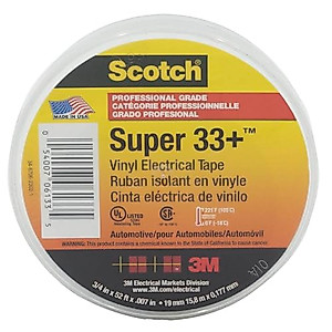 3M Scotch Super 33+ Electrical Tape - 3/4 in x 52 ft, Premium Grade All-Weather Vinyl, Resistant to Abrasion, Moisture, Corrosion, Alkalies - Black, 1 Roll