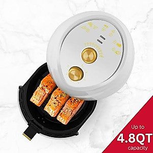 Holstein Housewares 4.8QT Air Fryer - Convenient and User Friendly with Optimal Cooking Functions to Fry, Bake, Grill and Roast, White and Gold Color. Golden Elegance