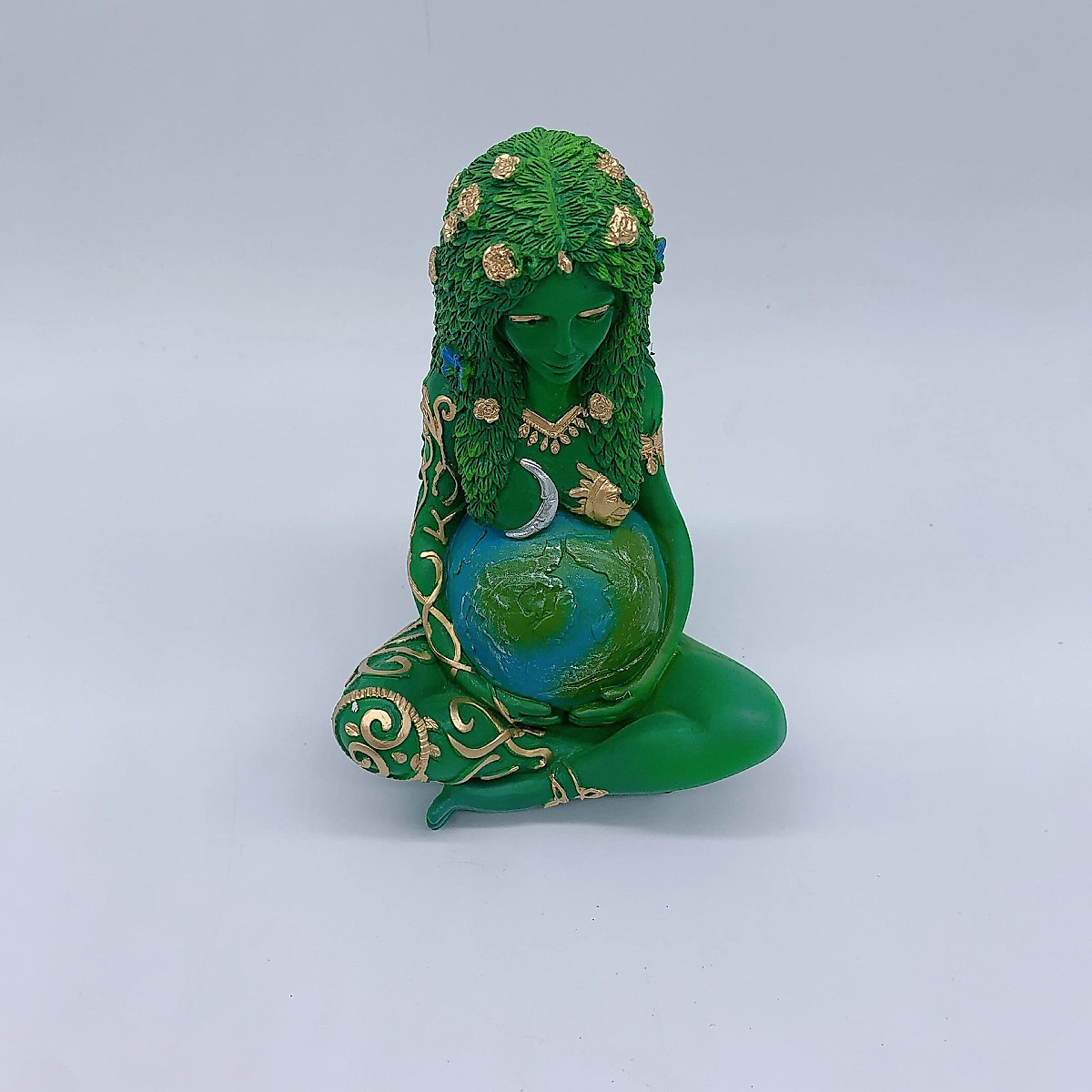 Mother Earth Goddess Statue, Millennial Gaia Statue Mother Earth Art Statue Polyresin Figurine , Retro Home and Garden Decorative Figurine (Green)