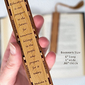Malcolm X Education Quote Engraved Wooden Bookmark - Also Available with Personalization - Made in The USA