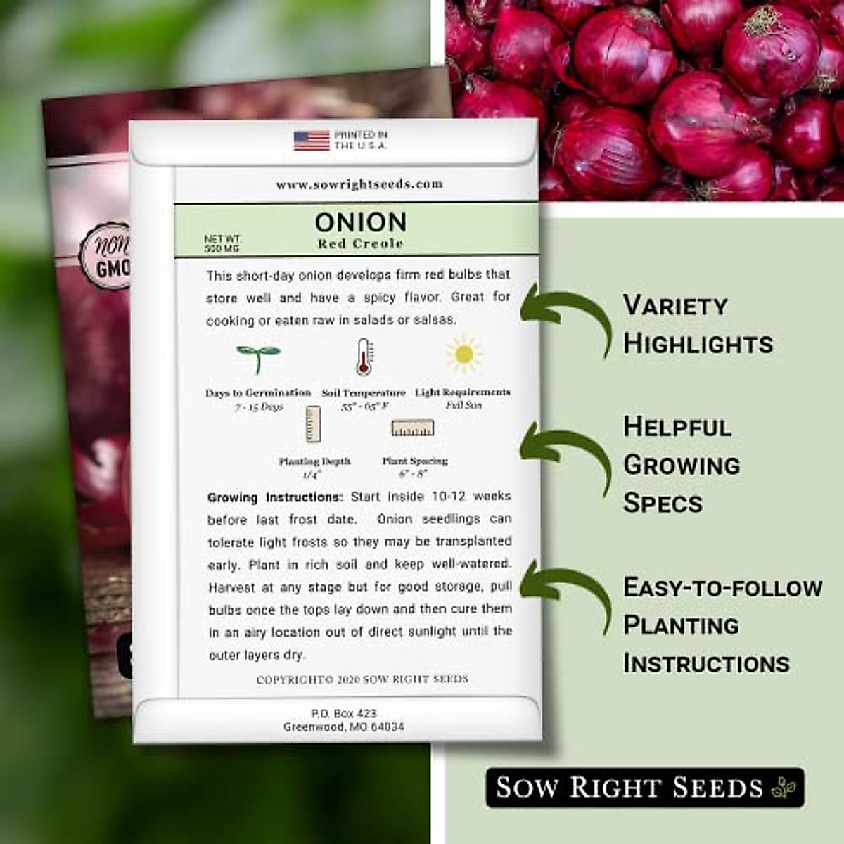 Sow Right Seeds - Red Creole Onion Seed for Planting - Non-GMO Heirloom Packet with Instructions to Plant a Home Vegetable Garden