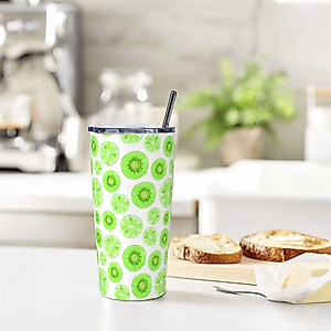 20oz Tumbler Unique Kiwifruit Print Double Wall Vacuum Insulated Coffee Mug with Lid and Metal Straw Brush Reusable Stainless Steel Water Bottle Travel Cup Gifts for Car Ice Drinks Hot Beverage