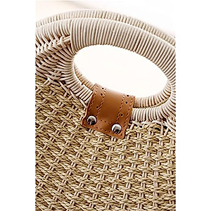 Women's Shell Shape Straw Bag Rattan Beach Tote Summer Straw Tote Bag (Brown,One Size)