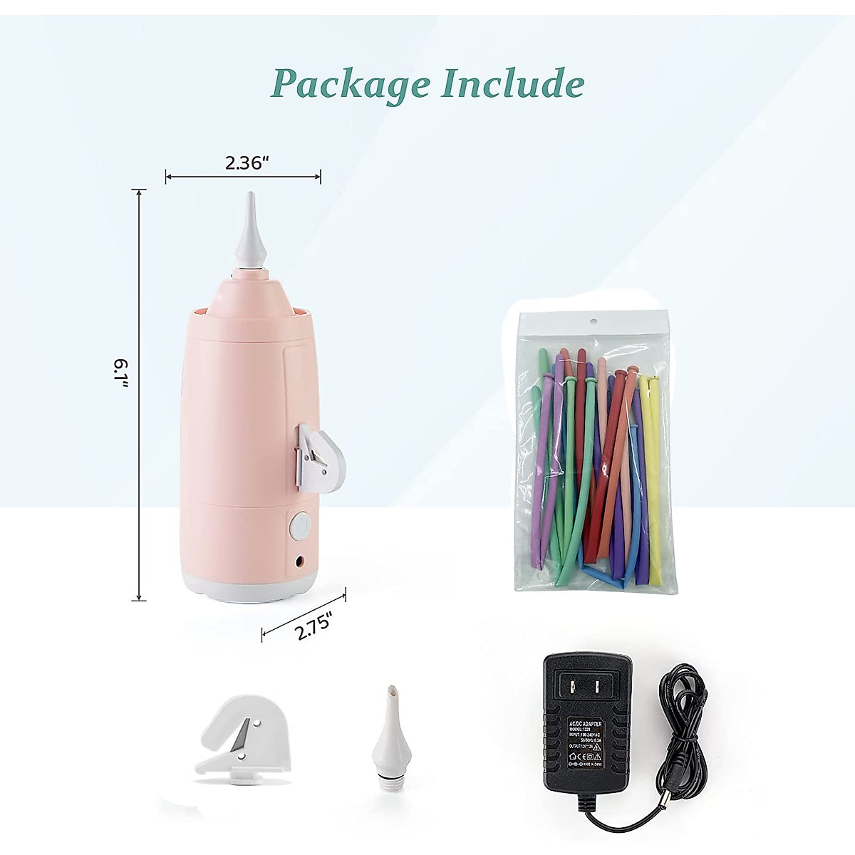 Electric Magic Balloon Pump, Electric Air Inflator Party Air Blower Pump with 1 Nozzle 1 Balloon Cutter and 10 Pcs Long Balloons,Great for Twisty Curly Balloon, Foil Balloons (Pink)