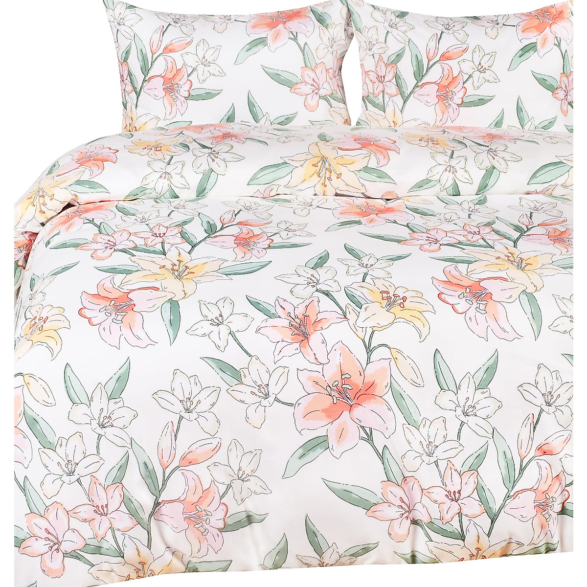 Scientific Sleep Beautiful Lily Flower Bedding Duvet Cover Set with Long Zipper Closure & 8 Corner Tie Brushed 130GSM Microfiber Soft Durable Comforter Quilt Cover Set (Queen, Lily)