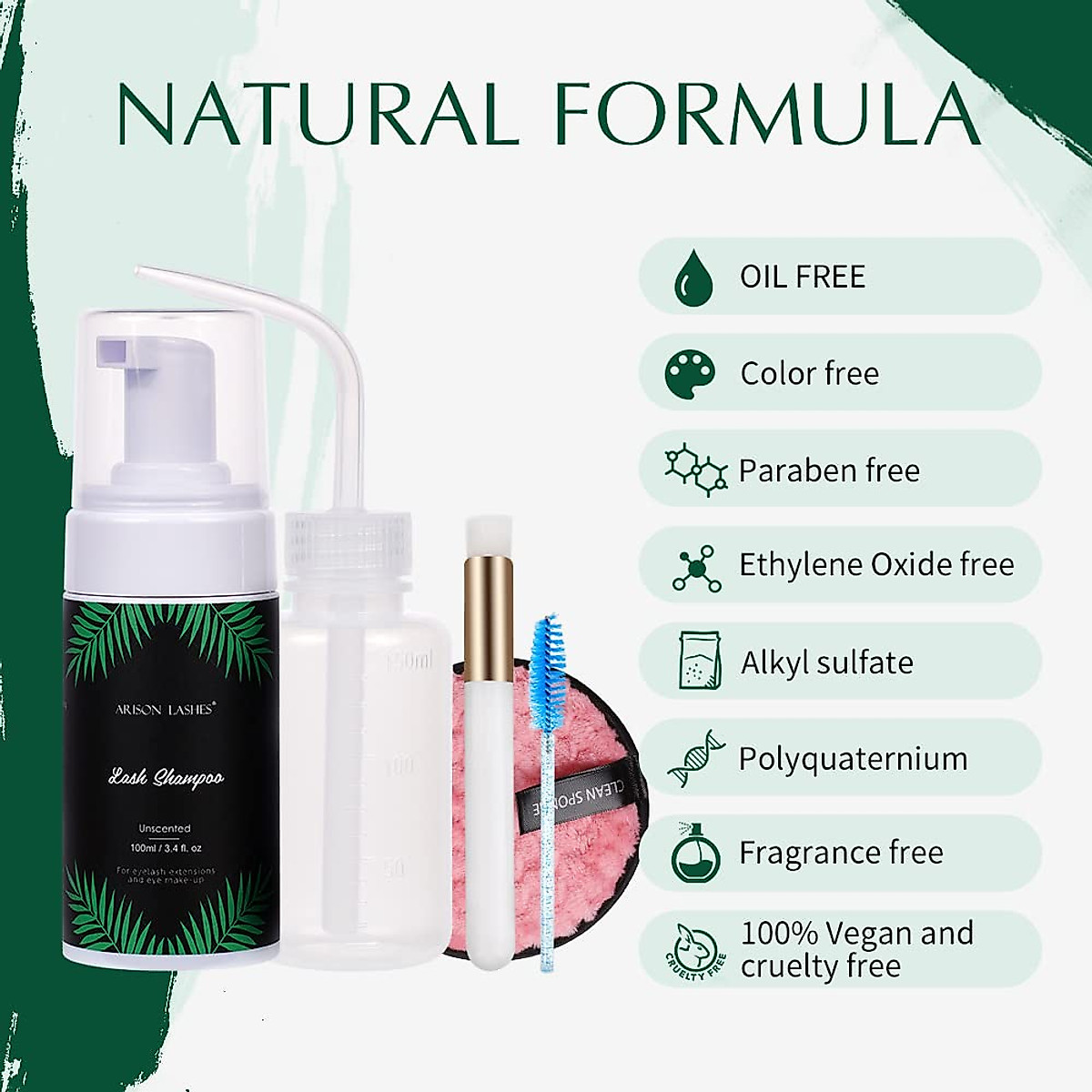 ARISON LASHES Eyelash Shampoo Cleanser Extension Kit︱Mousse Lash Cleanser for Extensions︱Reusable Mascara Brush︱100ml/3.38 fl.oz