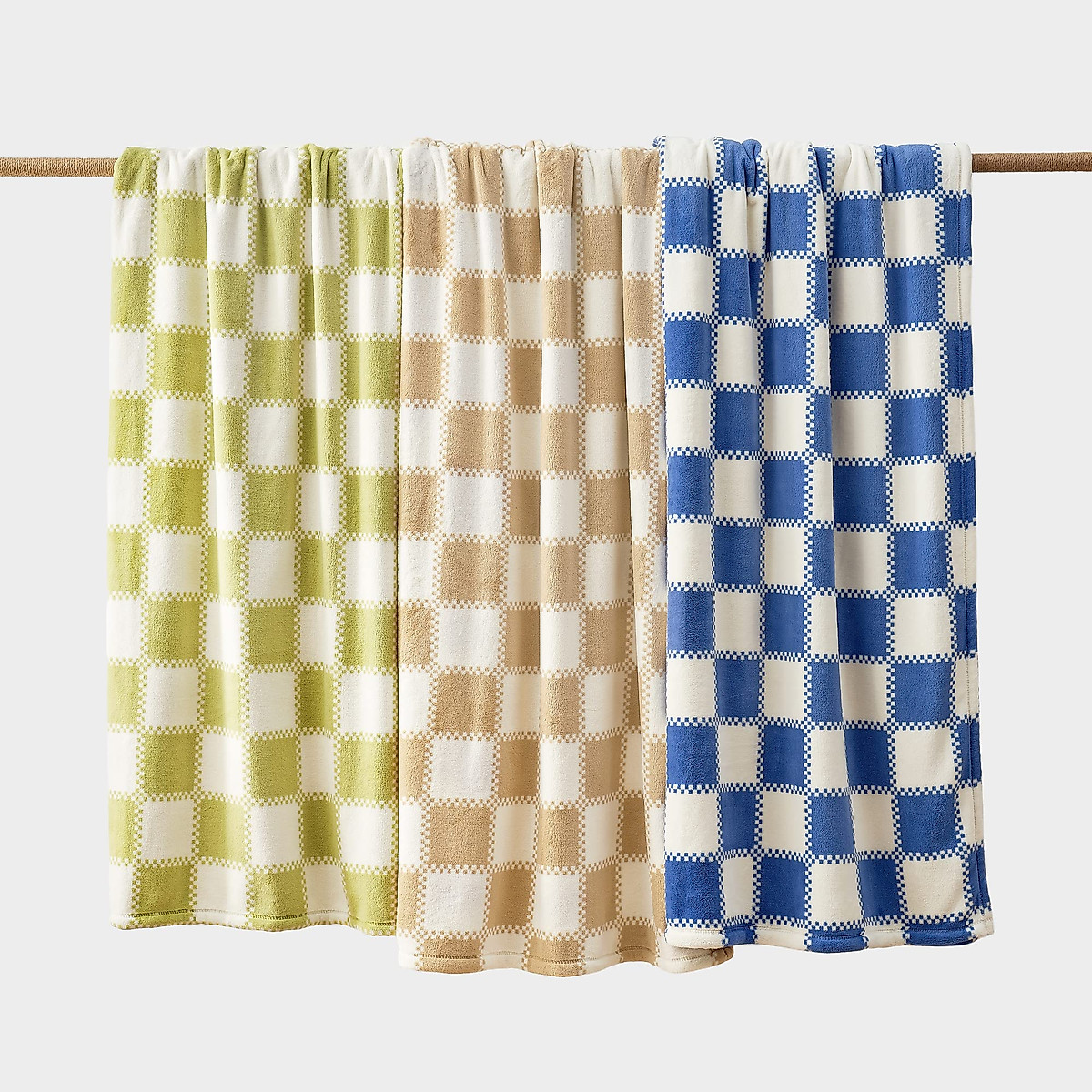 Cozy Bliss Beige Checkered Throw Blanket Ultra Soft Warm MilkyPlush™ Fleece Blanket Checkerboard Grid Plush Blanket for Couch Bed Sofa, Beige 50"x60"