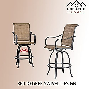 LOKATSE HOME 2 Piece Swivel Bar Stools Outdoor High Patio Chairs Furniture with All Weather Metal Frame