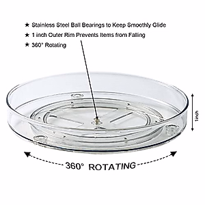 Lazy Susan Rotating Turntable Food Storage Container for Cabinets, Pantry, Fridge, Countertops,Vanity,BPA Free - Spinning Organizer for Spices, Condiments - 9" Round , Clear-2 Pack