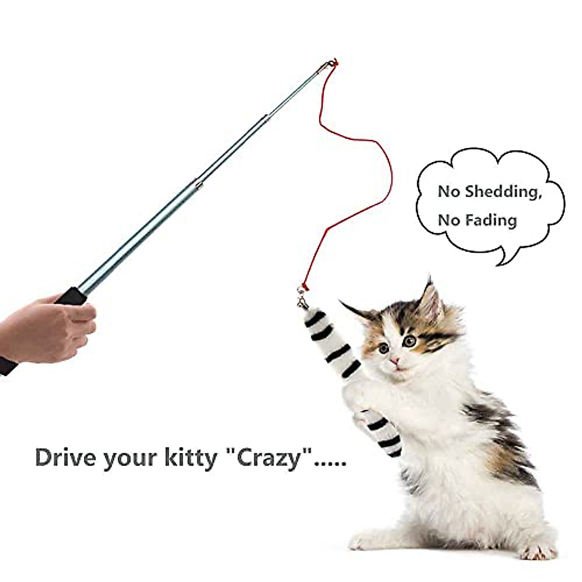 LASOCUHOO Cat Worm Toys, (3 Packs) Interactive Cat Wand Replacement, Cat Wand Refill Attachments for Indoor Cats, Fit for Most Cats