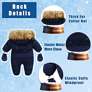 Fairy Baby Infant Baby Winter Snowsuit Coat Romper Hooded Double Zipper Fur Collar Warm Jumpsuit for Boys Girls 6-9 Monthes