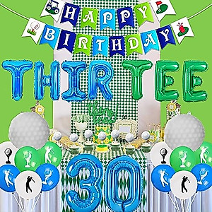 Balterever Golf 30th Birthday Decoration Thir-Tee Birthday Golf Decorations with Thir-Tee Birthday Banner Thir-Tee Birthday Cake Cupcake Toppers Golf Ball Foil Balloon for Golf Theme Birthday Supplies