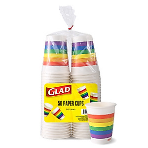 Glad Everyday Disposable Paper Cups with Rainbow Design | Heavy Duty Paper Cups, 12 Oz Paper Cups for All Beverages and Everyday Use | 12 Ounces, 50 Count